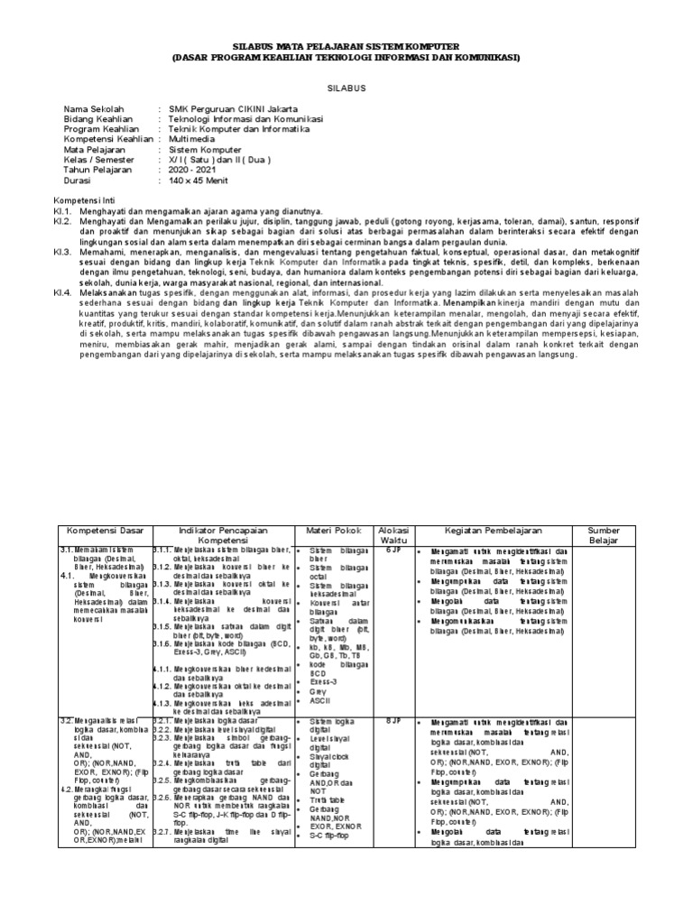 Silabus Sistem Komputer | PDF
