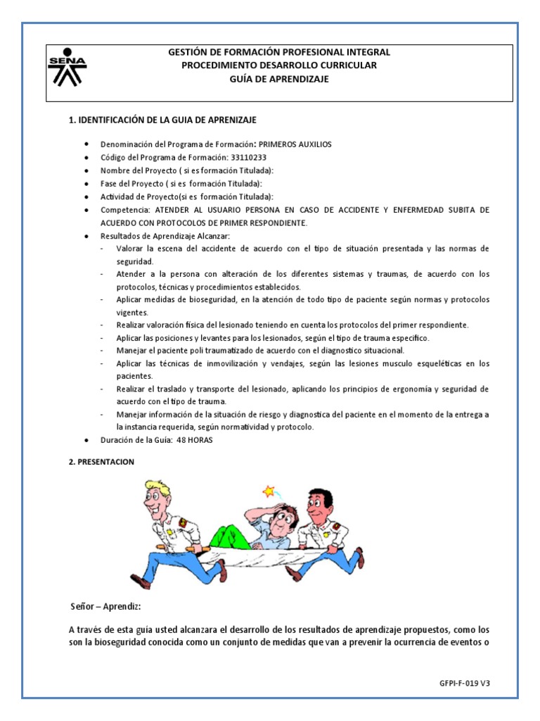 Gfpi-F-019 - Guia de Aprendizaje Primeros Auxilios | PDF | Corazón | Sangre