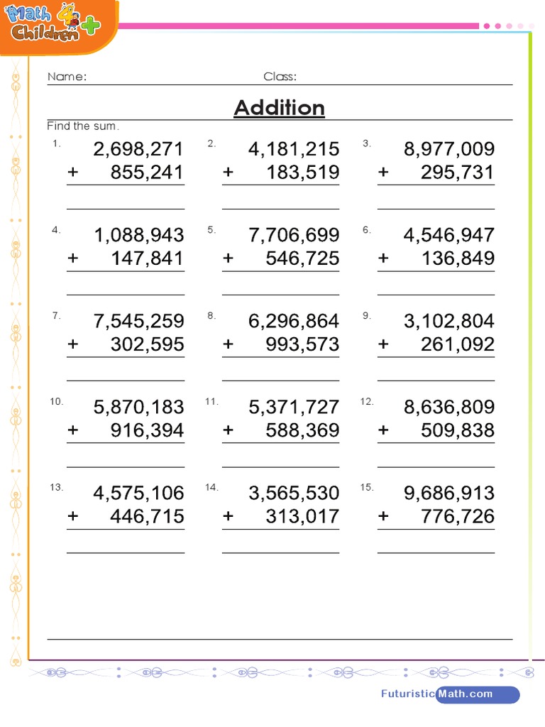 Addition Up To Millions Worksheet | PDF