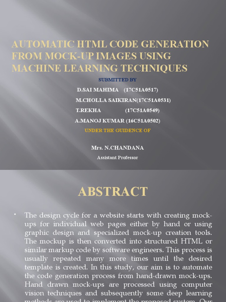 Automatic HTML Code Generation From Mock-Up Images Using Machine Learning Techniques | PDF