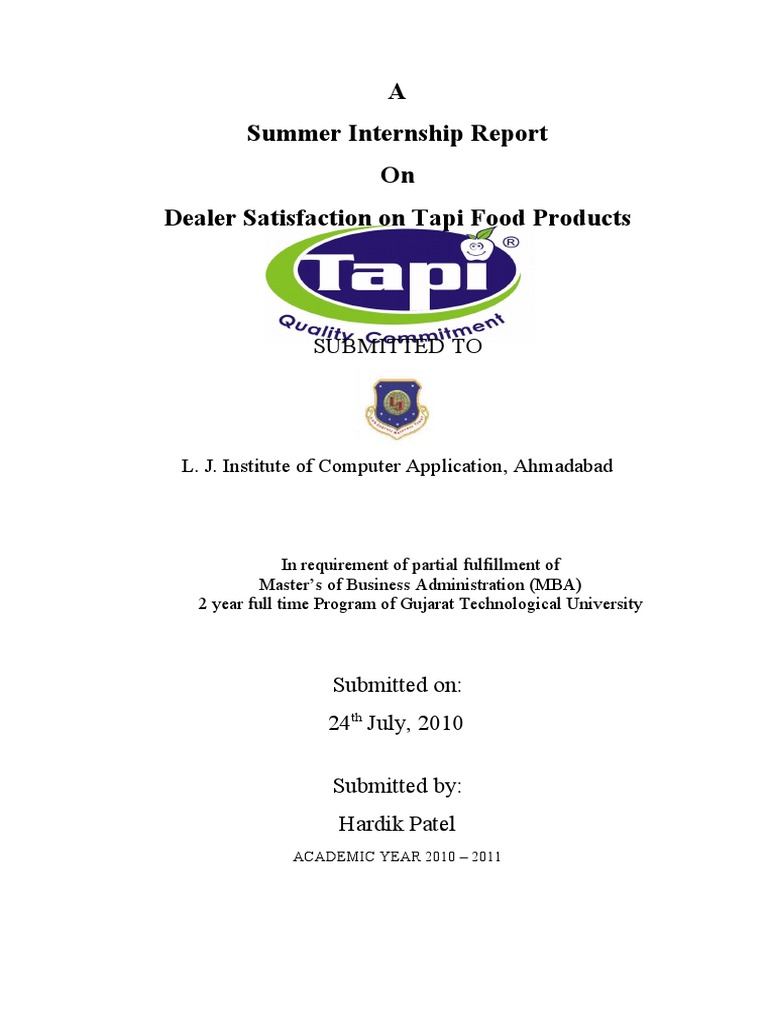 Dealer Satisfaction On Tapi Food PVT - LTD | PDF | Marketing | Foods