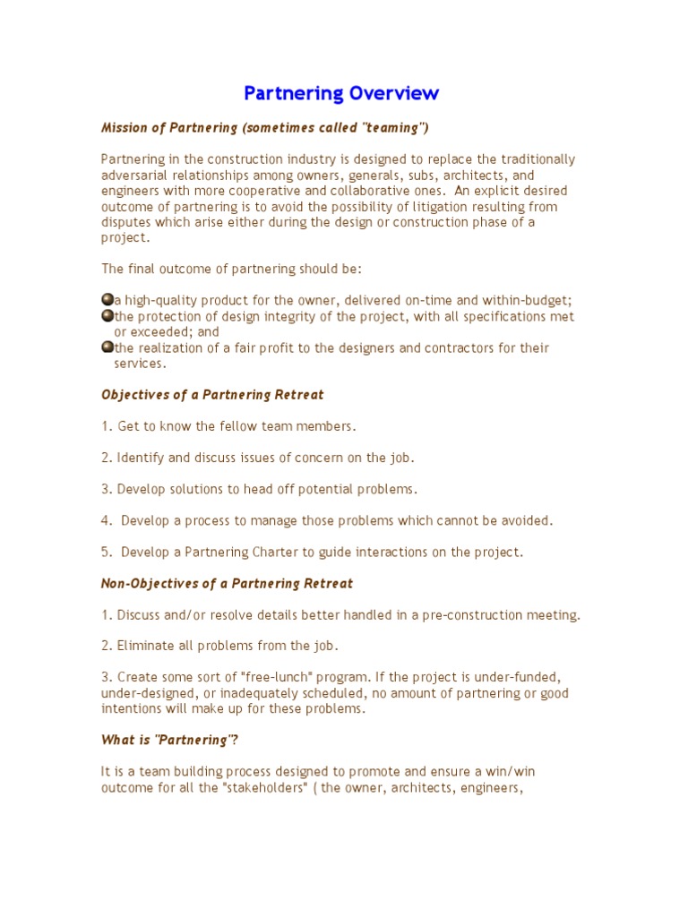 Partnering for Success: An Overview of Partnering Principles ...