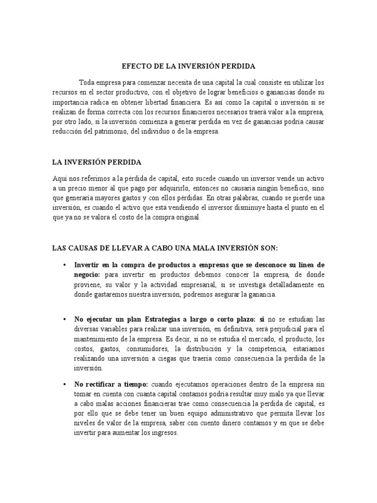 Efecto de La Inversion Perdida | PDF | Inversiones | Capital (economía)