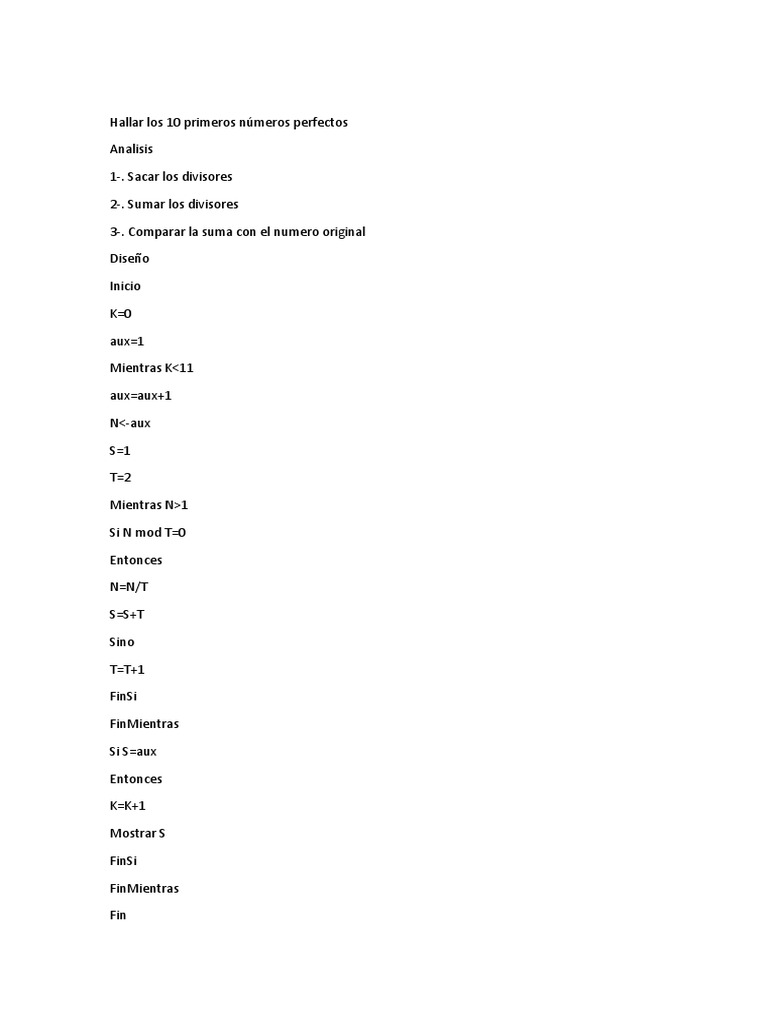 Hallar Los 10 Primeros Números Perfectos | PDF