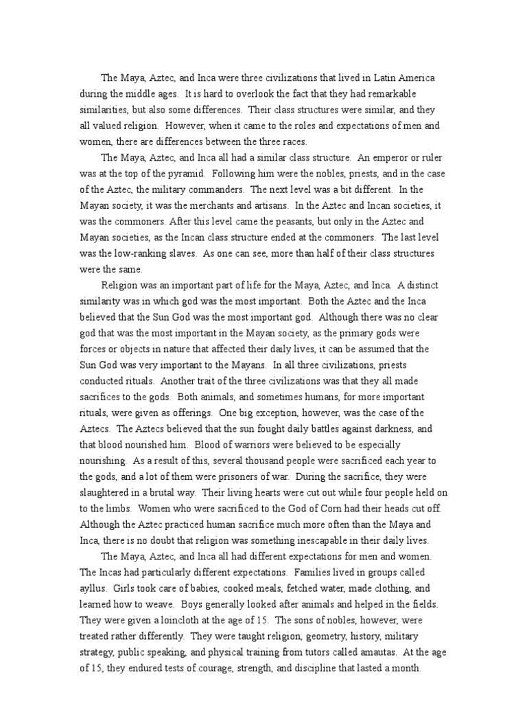 Compare and Contrast Mayans, Aztecs, and Incas | PDF | Maya ...