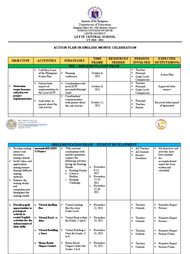Leyte Central School Action Plan in English Month Celebration | PDF ...
