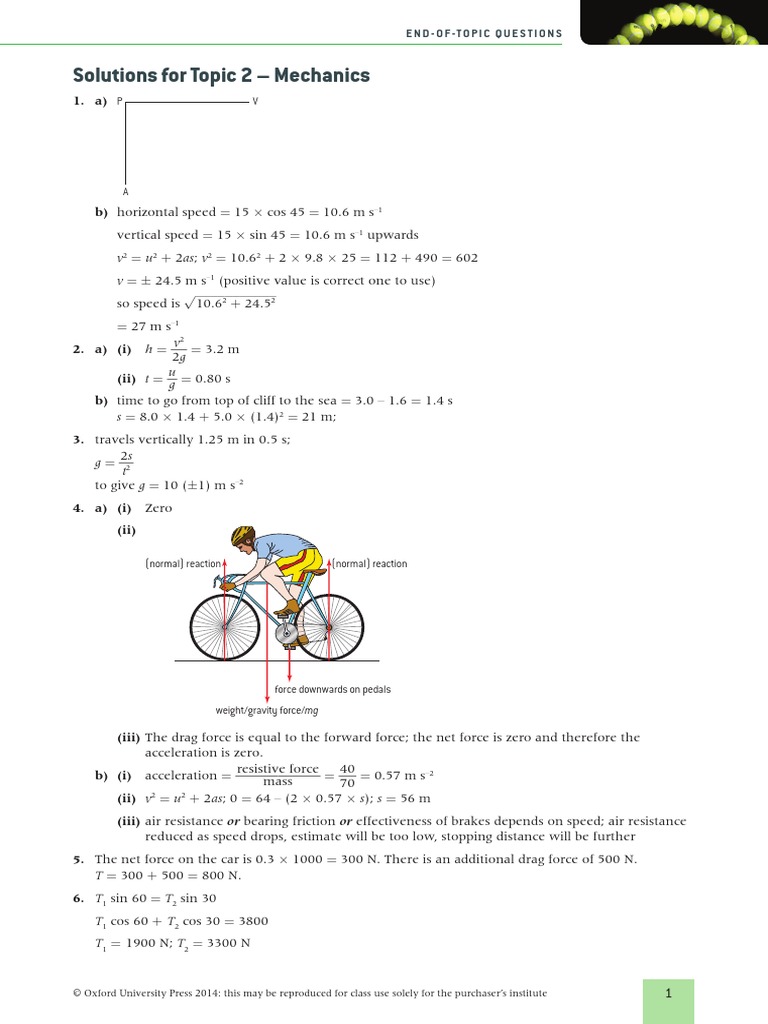 Solutions For Topic 2 - Mechanics: End-Of-Topic Questions | PDF | Force ...