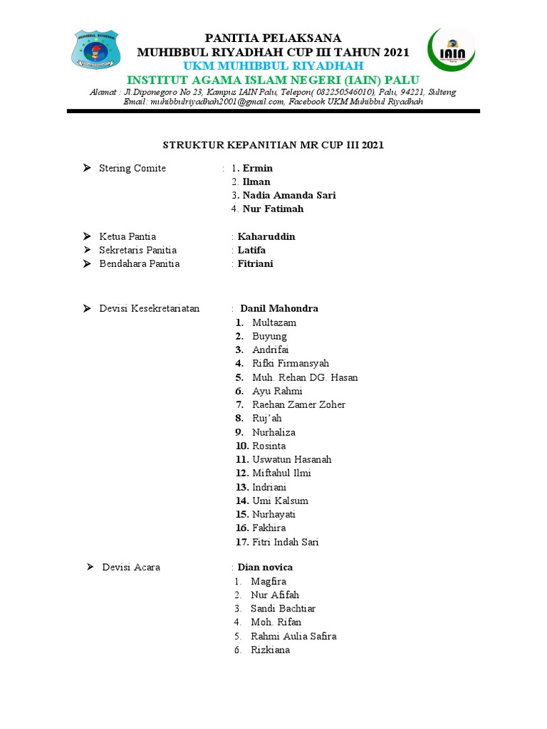 Institut Agama Islam Negeri (Iain) Palu: Panitia Pelaksana Muhibbul ...