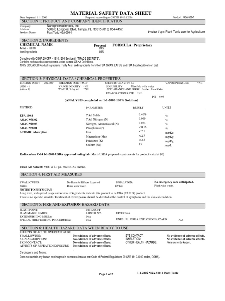 MSDS for Agriculture | Volatile Organic Compound | Occupational Safety ...