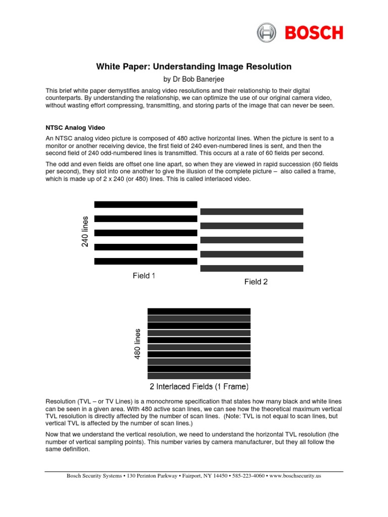 White Paper: Understanding Image Resolution: NTSC Analog Video | PDF