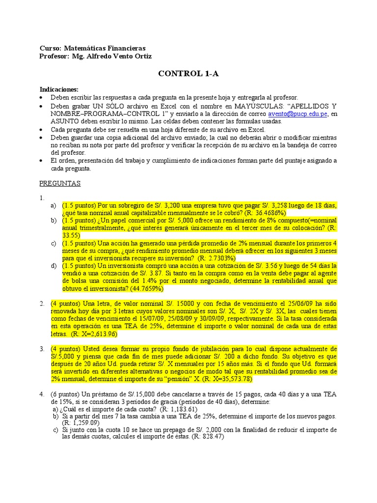 Modelo de Control 1 | PDF | Microsoft Excel | Economias