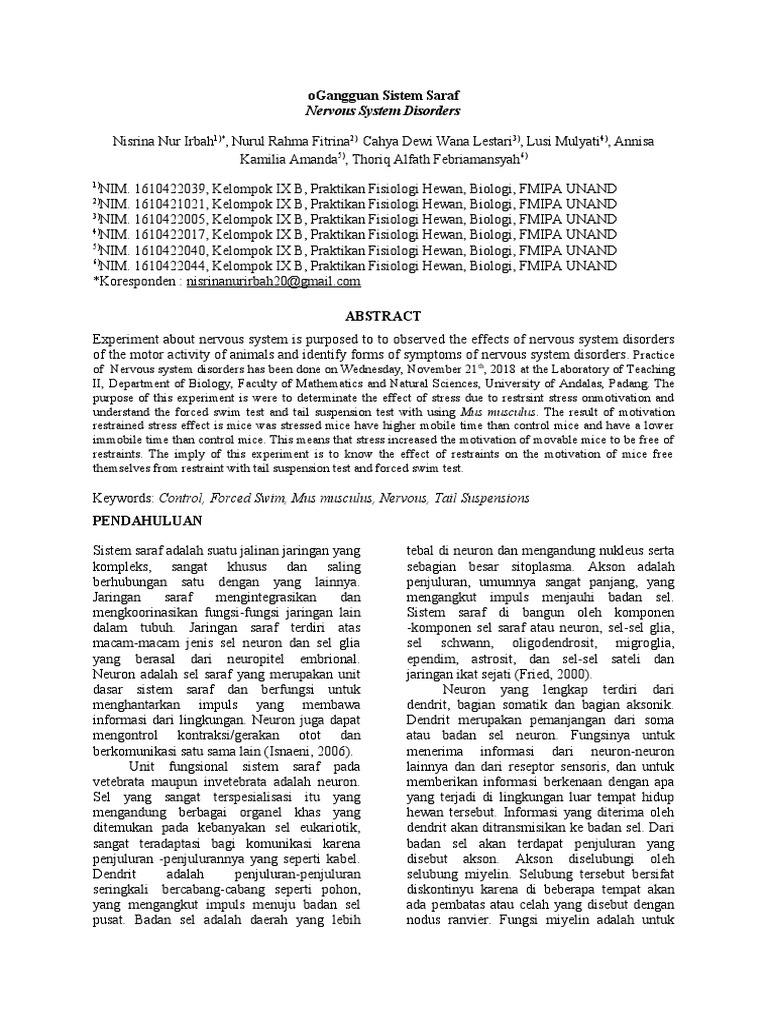 Jurnal 8. Gangguan Sistem Saraf | PDF | Zoology