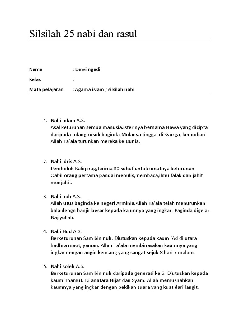 Silsilah 25 Nabi Dan Rasul | PDF