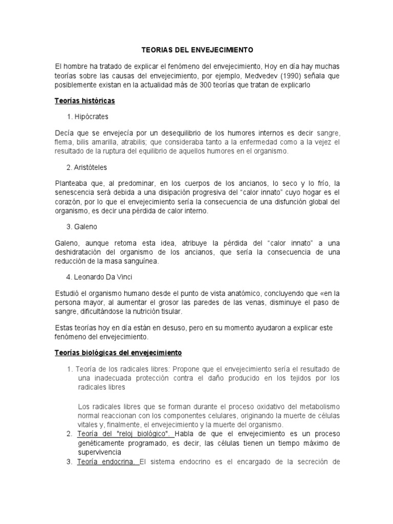 Teorias Del Envejecimiento | PDF | Envejecimiento | Senectud