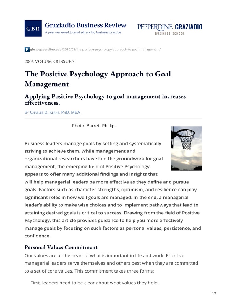 The Positive Psychology Approach To Goal Management Pdf Goal