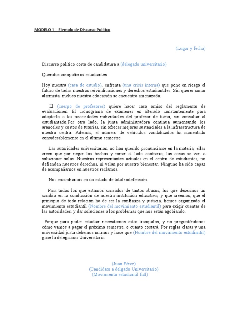 8 1 Modelo de Discurso Politico - 9 | PDF