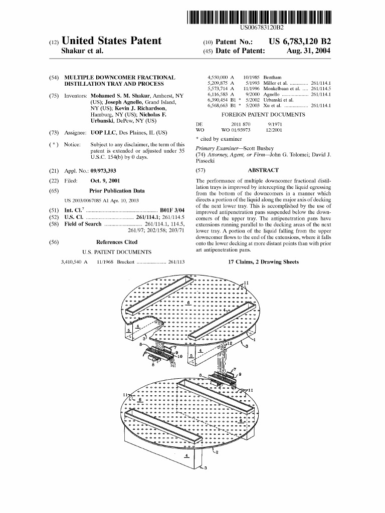 multiple downcomer fractional distillation tray and process