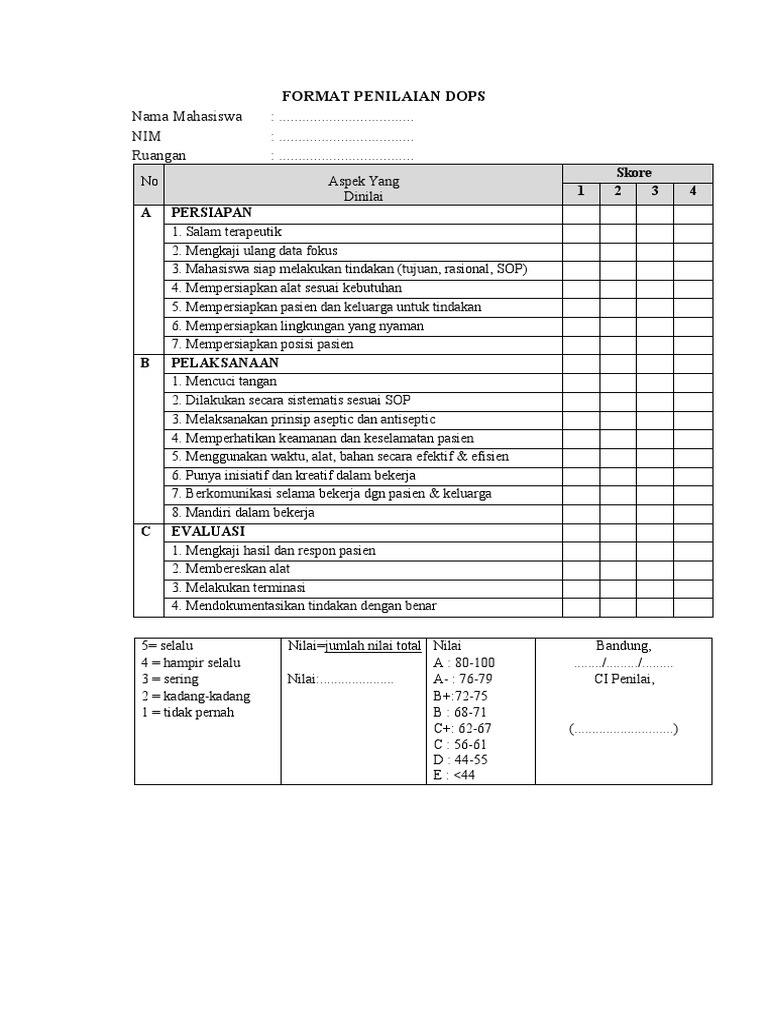 Format Penilaian Dops | PDF | Karier & Perkembangan | Metode & Bahan Ajar