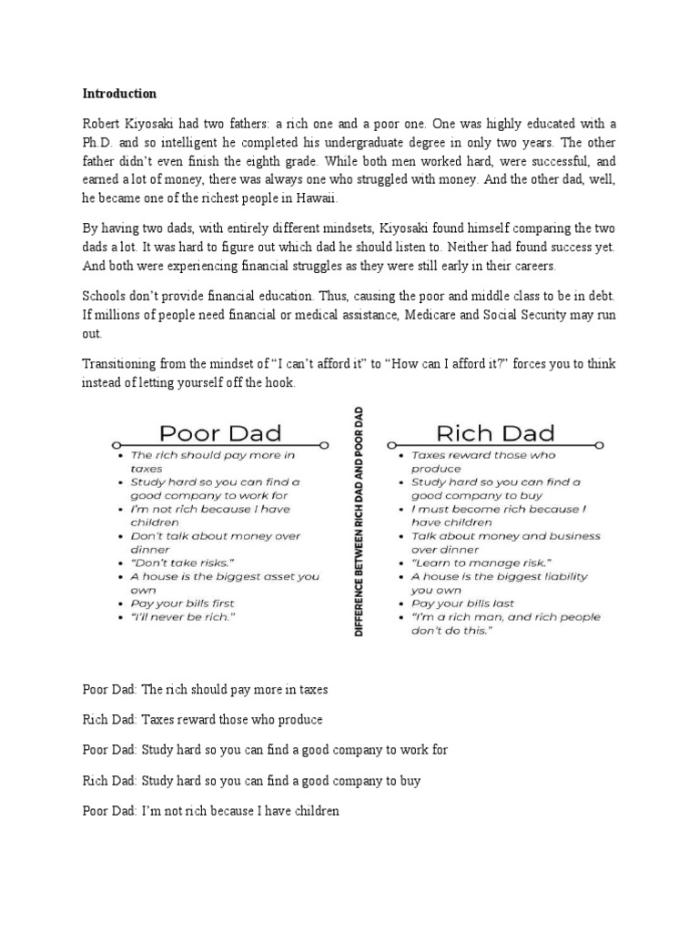 Summary of Rich Dad Poor Dad | PDF | Rich Dad | Taxes