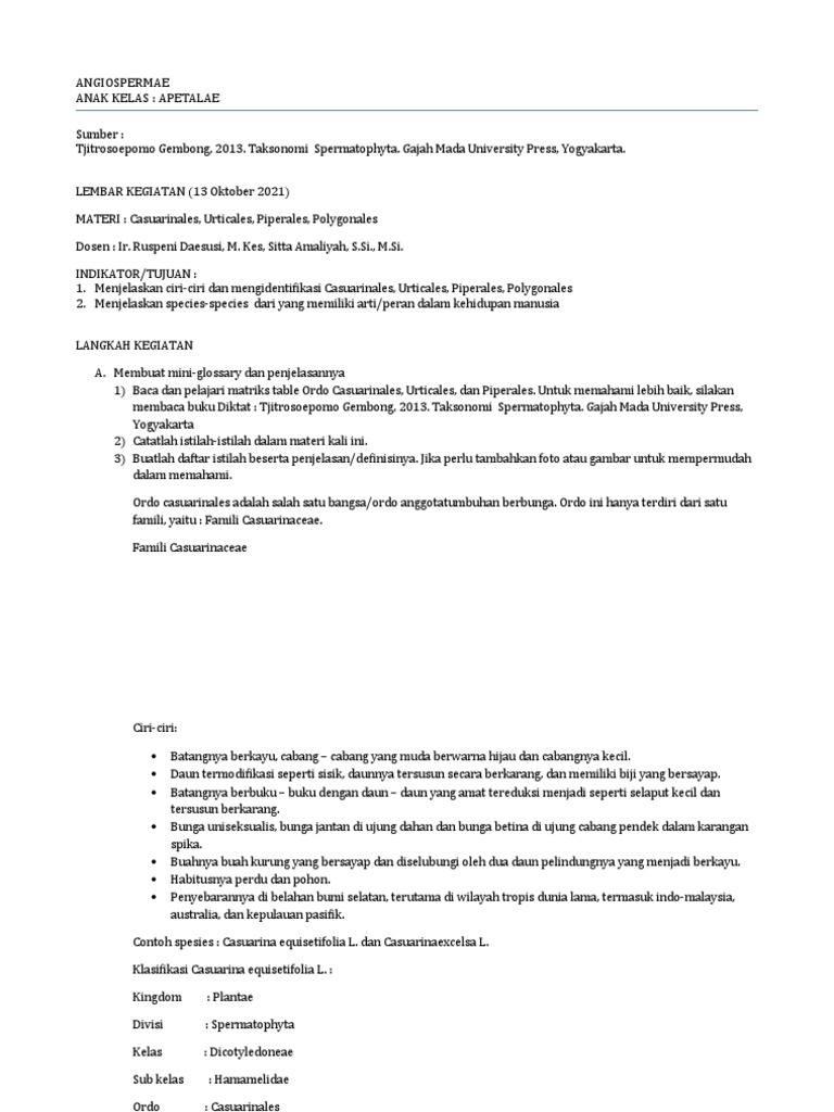 Angiospermae Anak Kelas Apetalae | PDF | Griya & Taman | Kesehatan Holistik