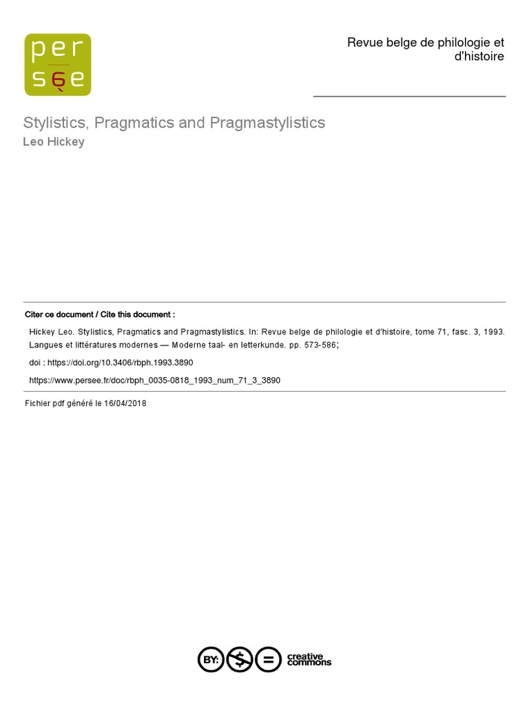 Stylistics, Pragmatics and Pragmastylistics: Leo Hickey | PDF | Subject ...