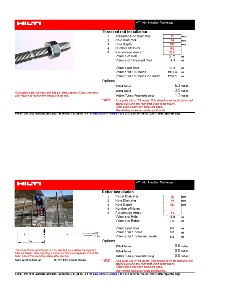 Hilti Injection Technique Calculations | PDF | Manufactured Goods ...