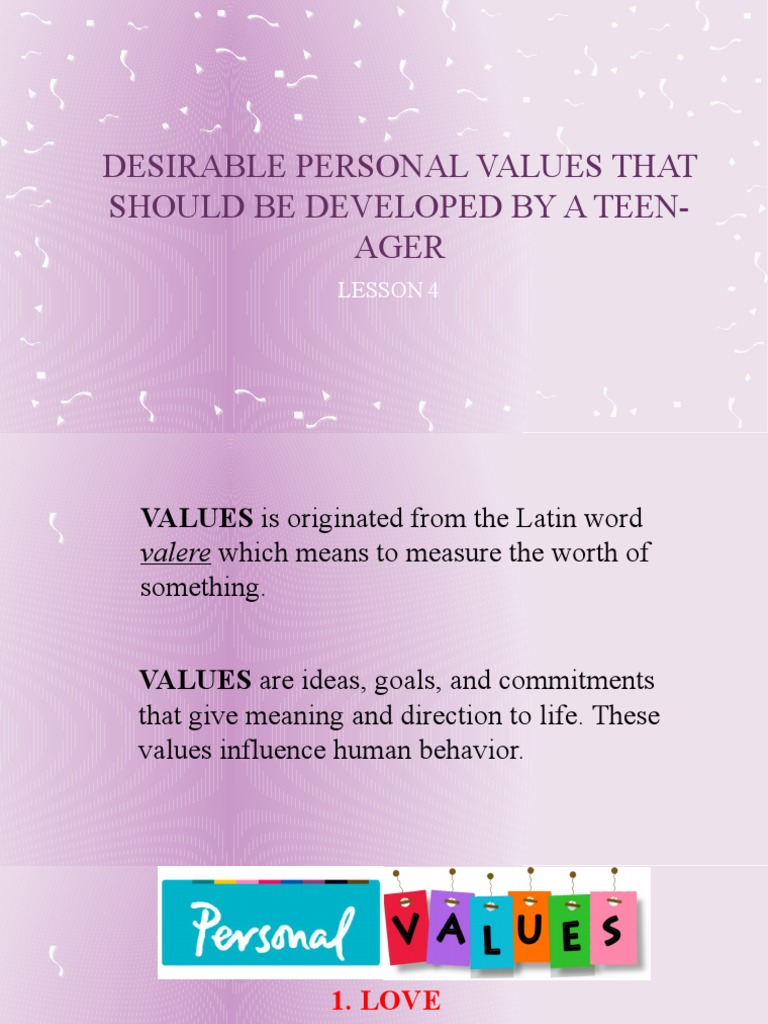 Lesson 4 Desirable Personal Values | PDF | Love | Human Nature