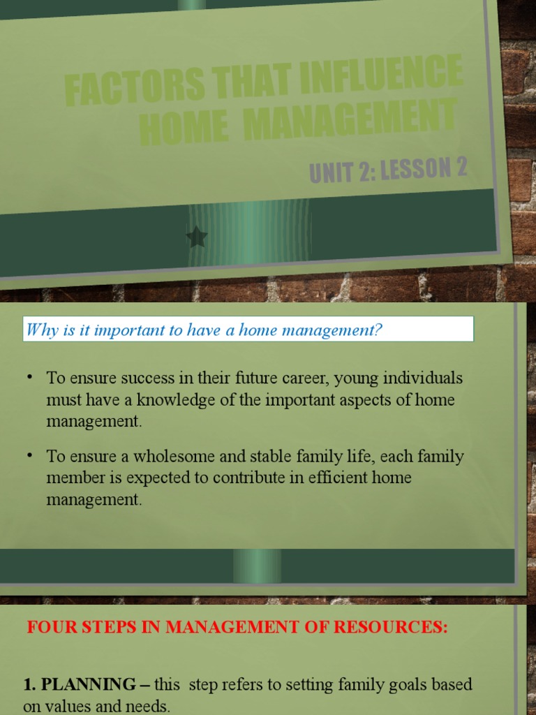 Unit 2 Lesson 2 Factors That Influence Home Management | PDF