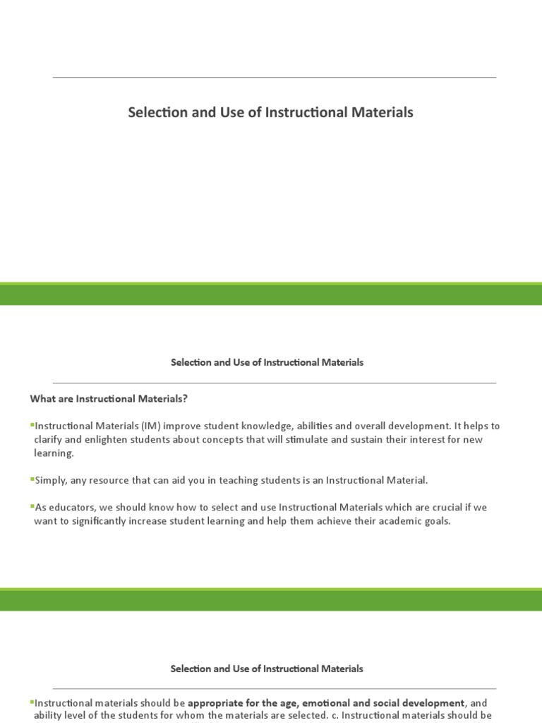 Selection and Use of Instructional Materials | PDF | Learning | Teachers