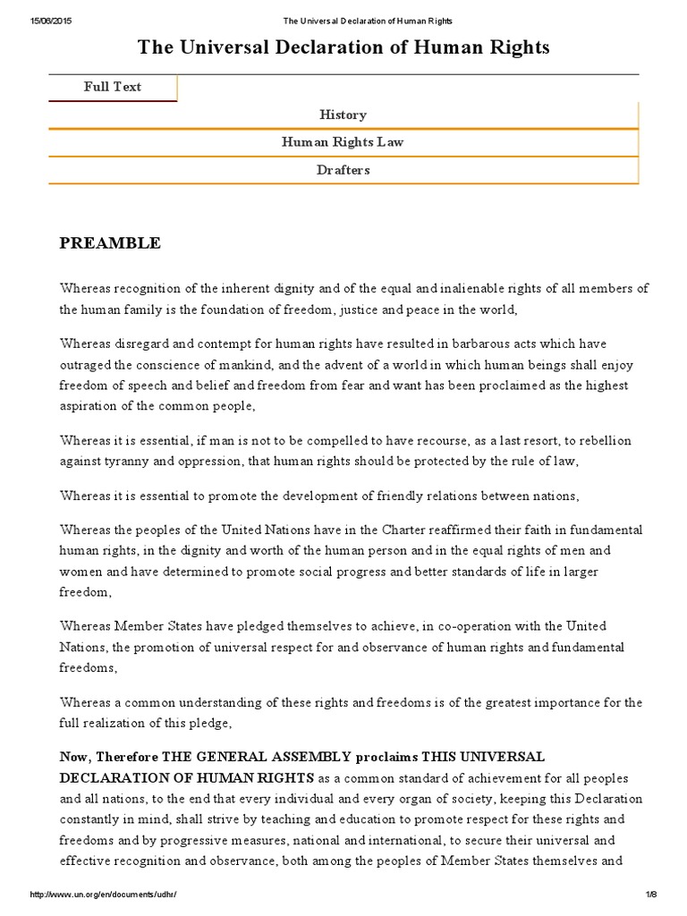 The Universal Declaration of Human Rights | PDF | European Convention ...