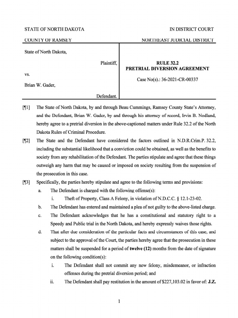 Gader Pretrial Diversion Agreement | PDF