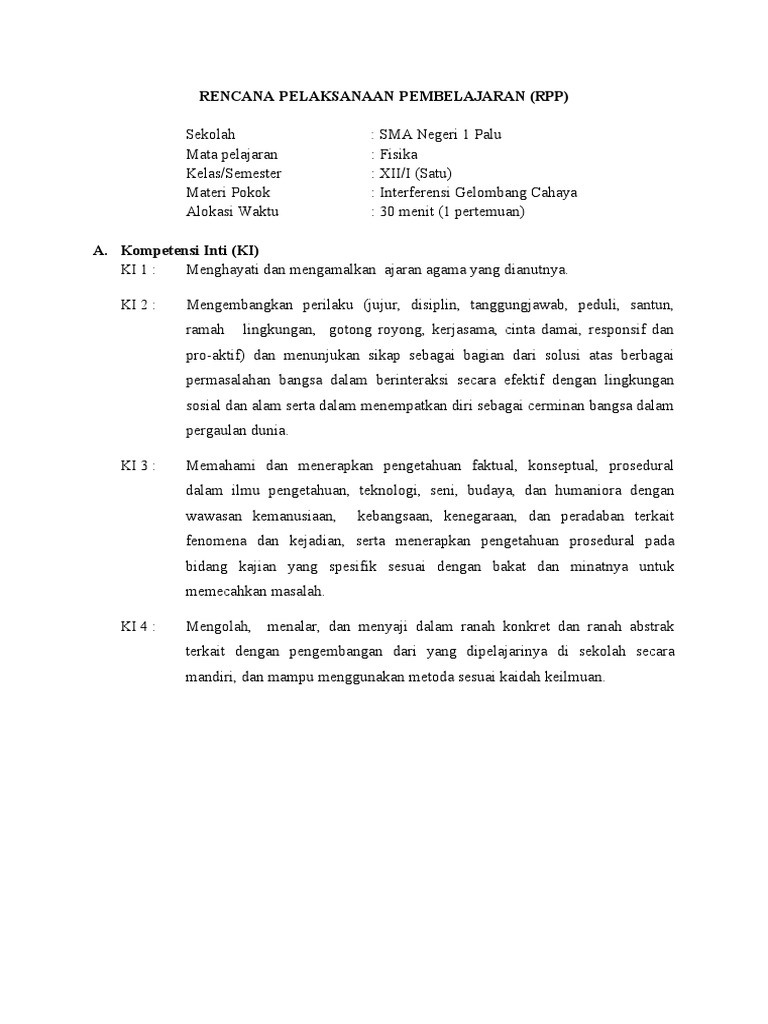 RPP Interferensi Gelombang Cahaya | PDF