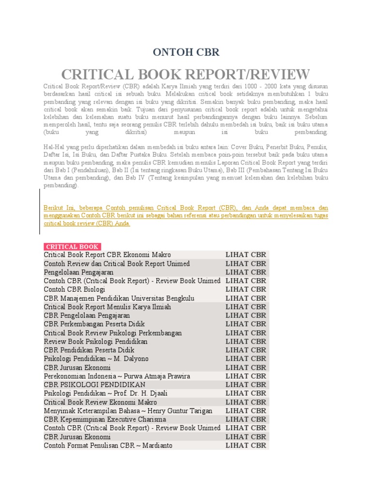 Critical Book Report/Review: Ontoh CBR | PDF