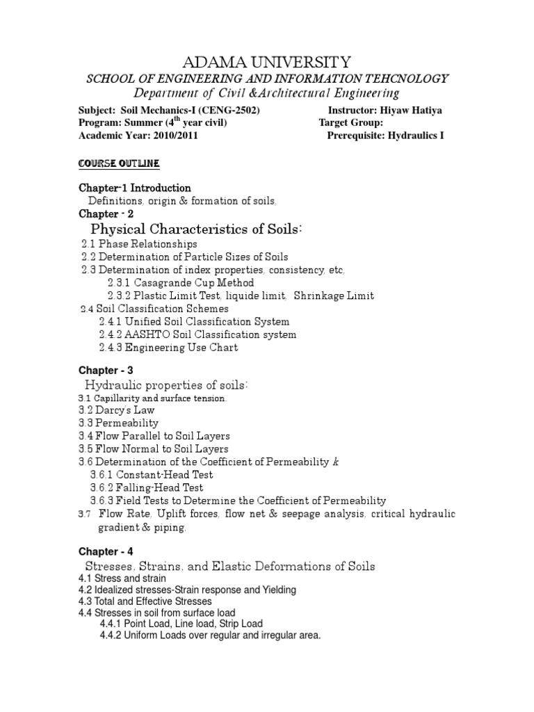 Soil-I Course Outline | PDF | Soil Mechanics | Chemical Engineering