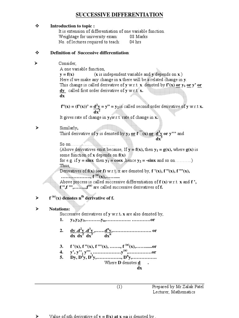 Successive Differentiation Overview | PDF | Derivative | Fraction ...