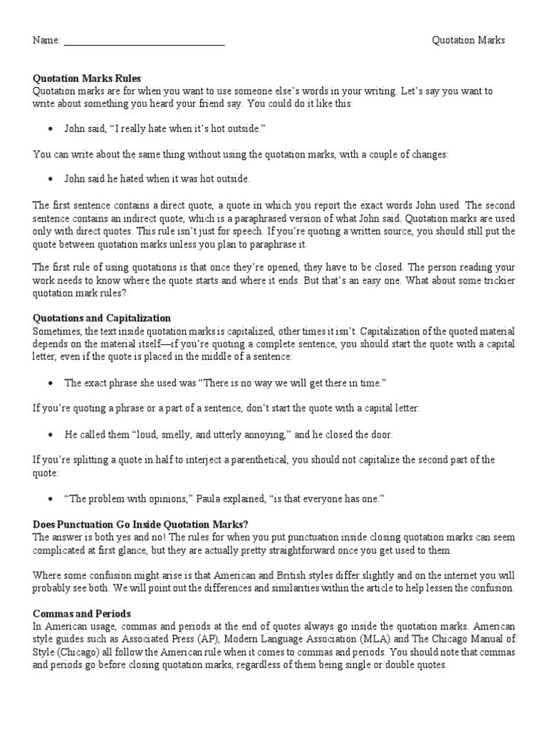 Quotation Marks Rules | PDF | Punctuation | Comma