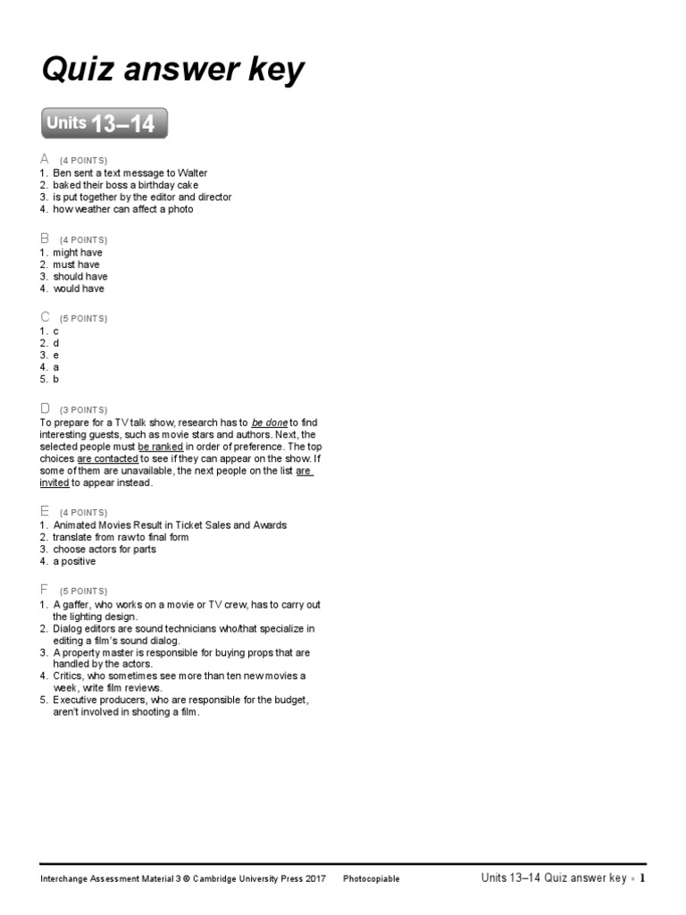 Quiz Answer Key: Units | PDF
