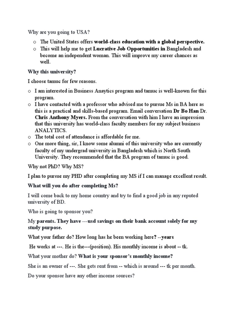 Visa Interview Qs Ans Pdf University University And College