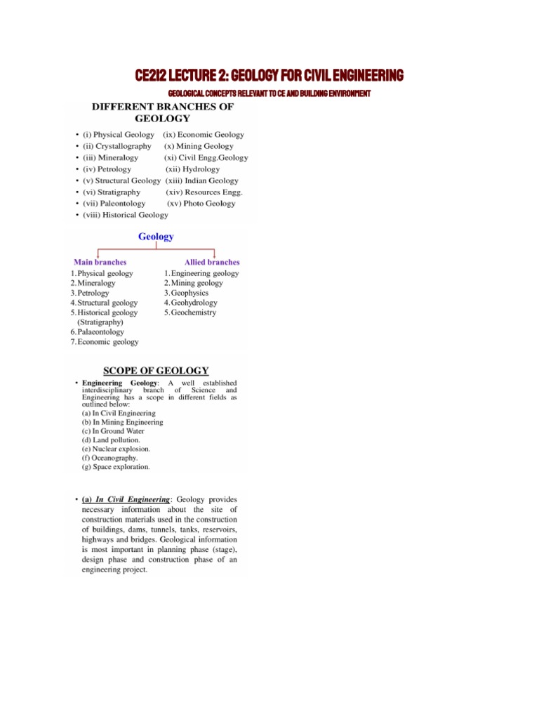 Ce212 Lecture 2 - Geology For Civil Engineering (Geological Concepts ...