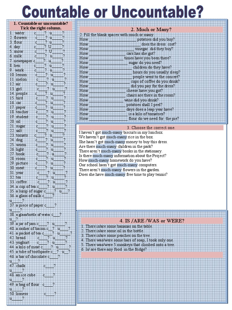 Countable and Uncountable Fun Activities Games Grammar Drills - 15002 ...