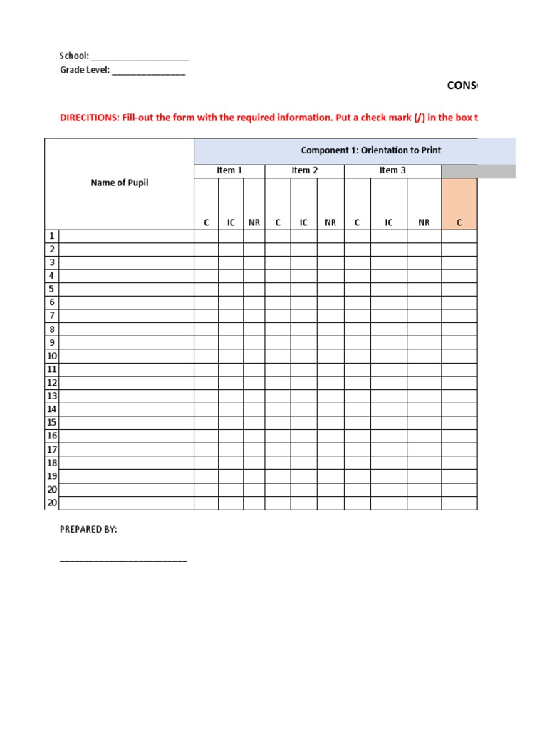 EGRA Consolidation Form | PDF | Cognition | Cognitive Science