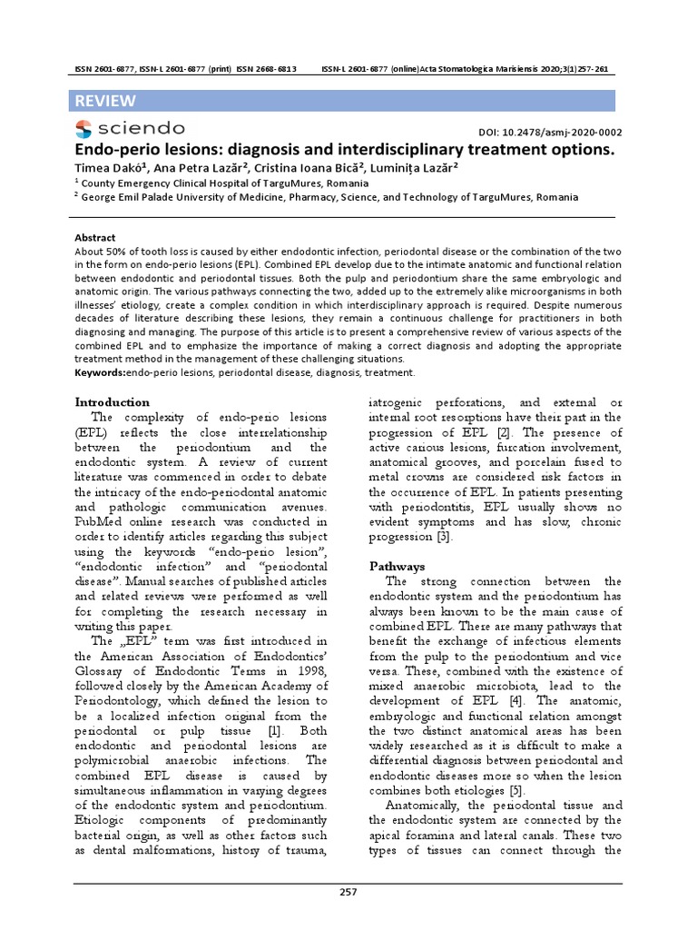 Endo-Perio Lesions: Diagnosis & Treatment | PDF | Periodontology | Mouth