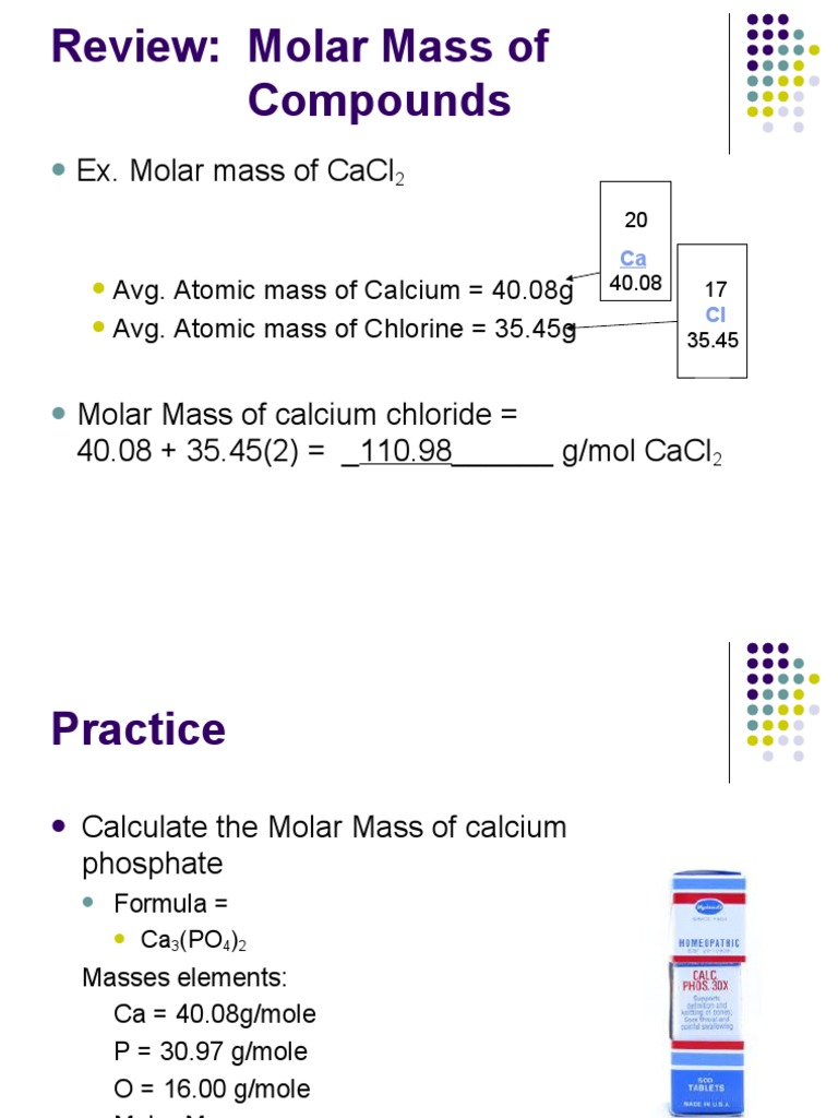 Review: Molar Mass of Compounds | PDF | Mole (Unit) | Gases
