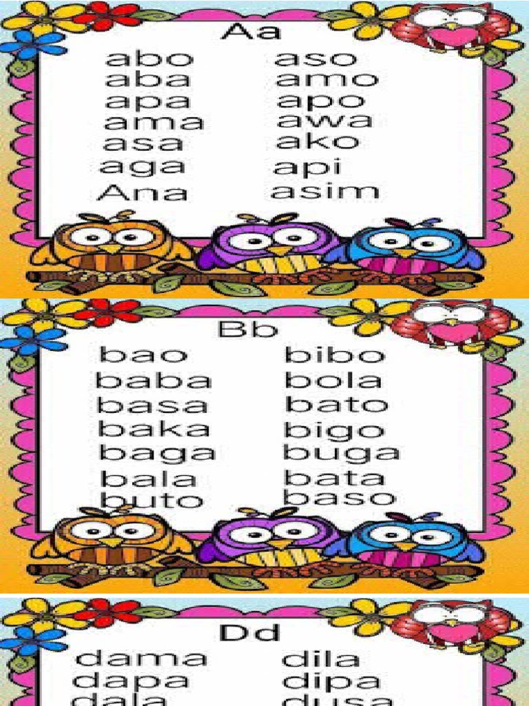 Unang Pagbasa Sa Filipino 01 | PDF