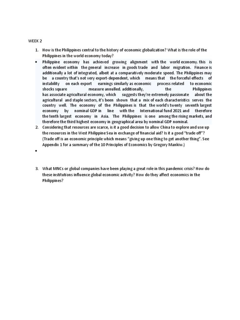 Contemporary World Wk. 2 | PDF | Economies | Globalization