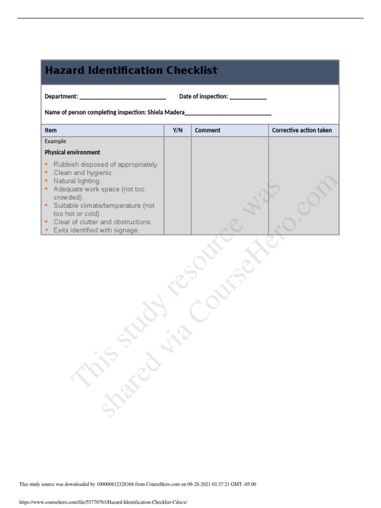 This Study Resource Was: Hazard Identification Checklist | PDF | Waste ...