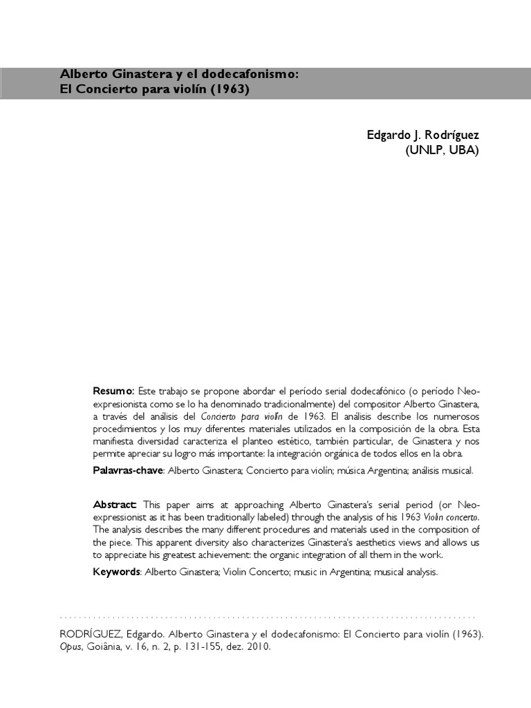 Análisis del Concierto para violín de Ginastera | PDF | Acorde (Música) | Escala (música)