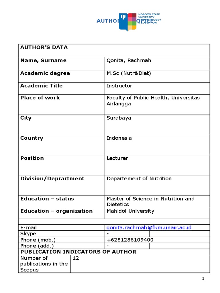 Nutrition Lecturers' Profiles & Metrics | PDF | Master Of Science | Science