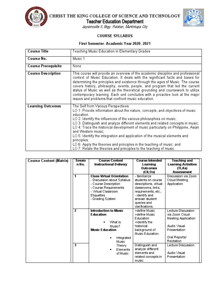 Introduction To Music Education Syllabus 2020 2021 | PDF | Test ...