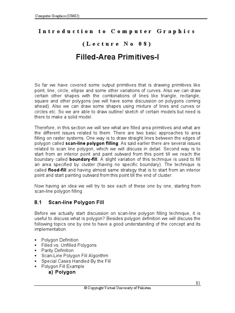 Computer Graphics Cs 602 Lecture 08 | PDF | Polygon | Vertex (Geometry)